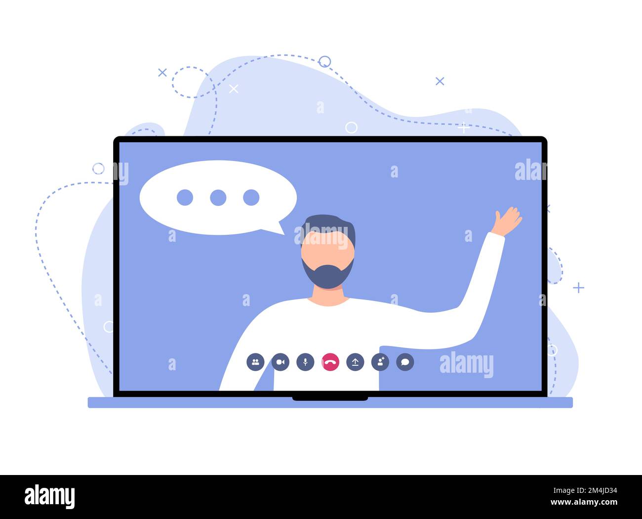 Young man student studies using a laptop application. The concept of online learning from home ...