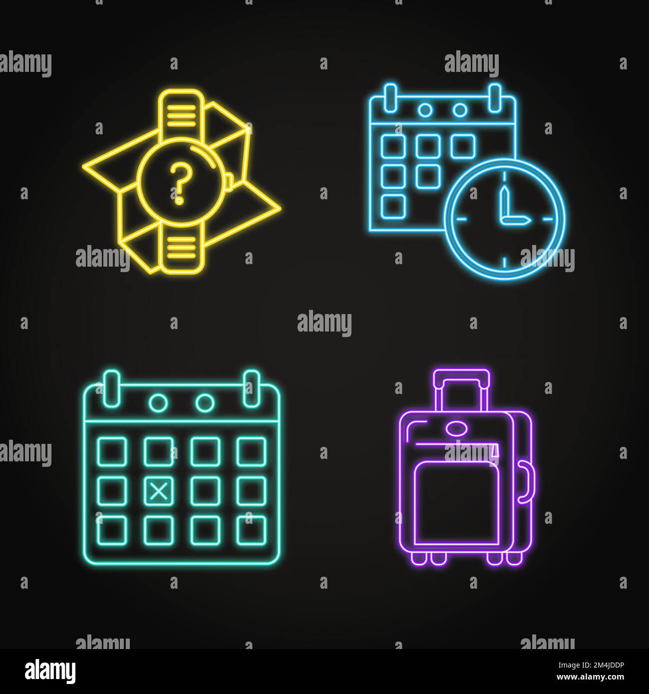 Set of travel schedule concept neon icons. Vector illustration Stock ...
