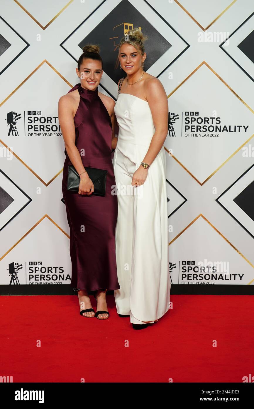 Ella Toone (left) and Alessia Russo pose on the red carpet prior to the ...
