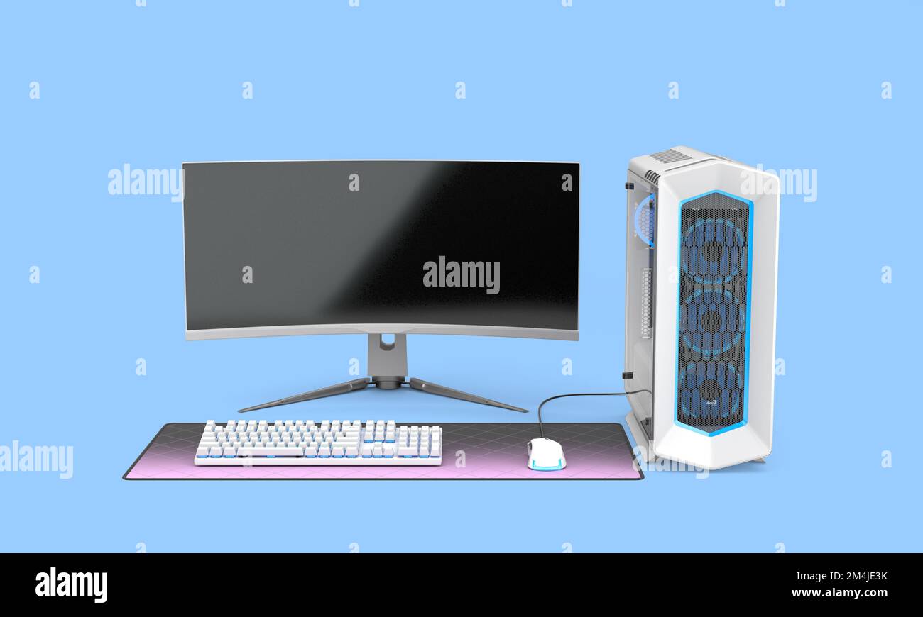 Computer Gaming PC with neon light Futuristic modern workplace 3d ...