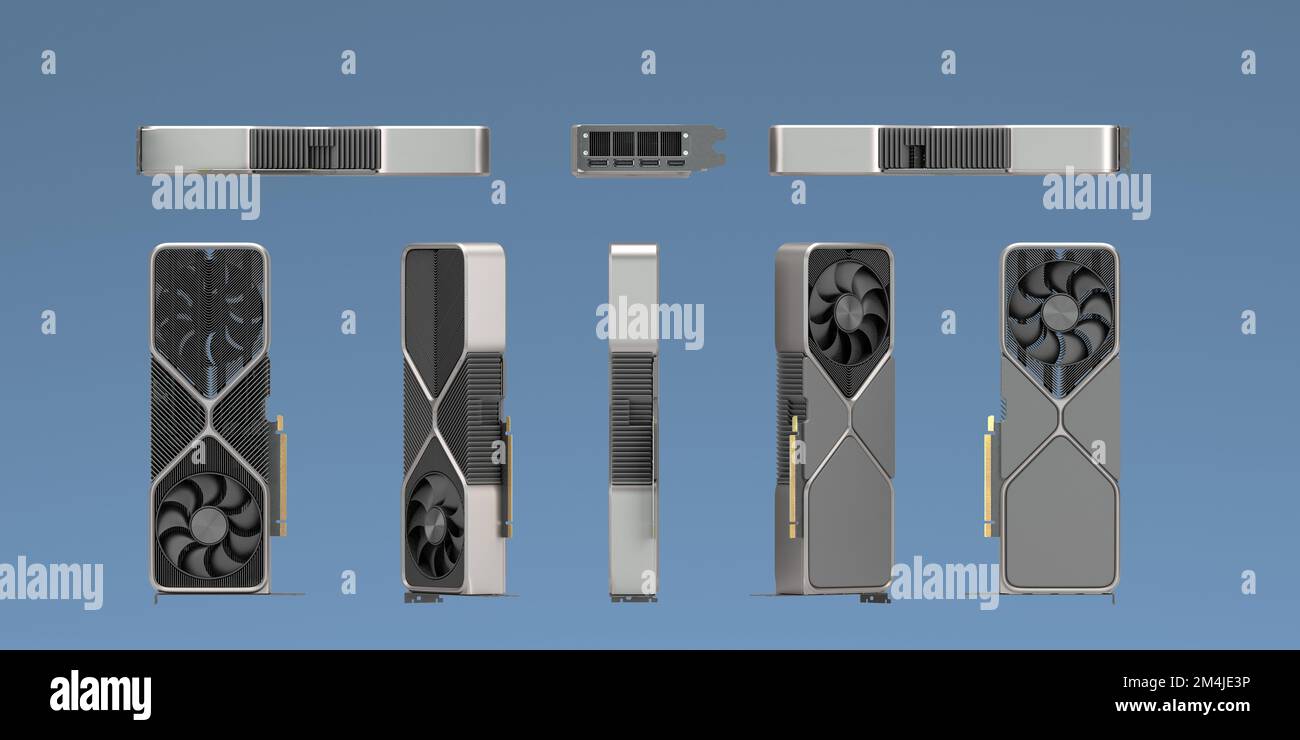 Computer PC components Display video graphics cards 3d render on blue ...