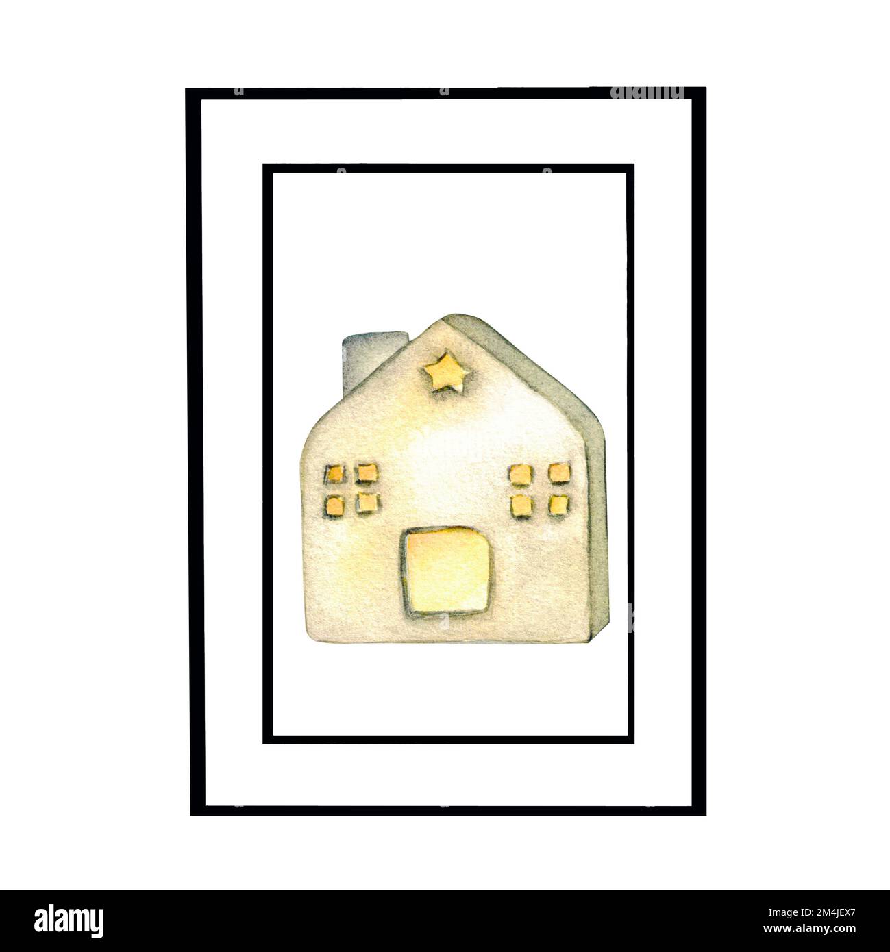 Interior painting. Ceramic house flashlight. Watercolor illustration ...
