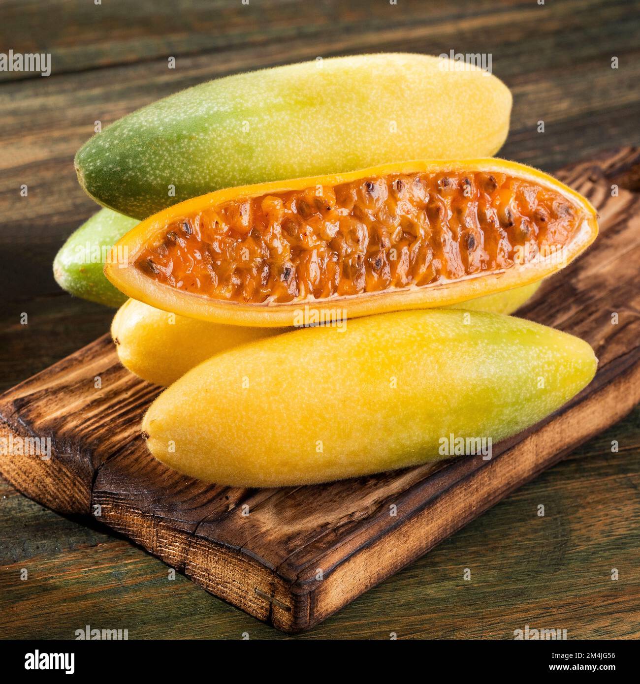 Curuba exotic fruit of elongated shape - Passiflora tripartita Stock ...