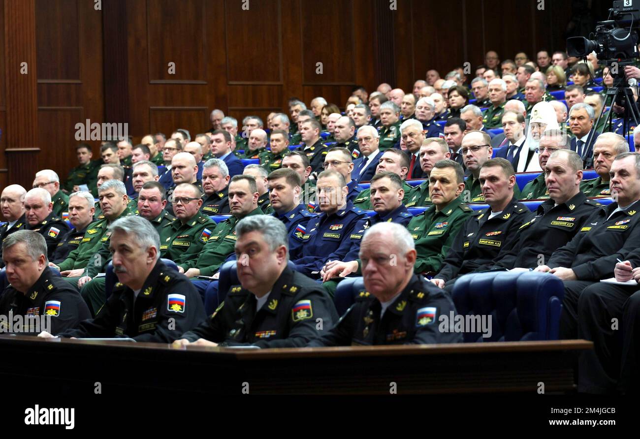 Moscow, Russia. 21st Dec, 2022. Russian military leaders stand at the ...