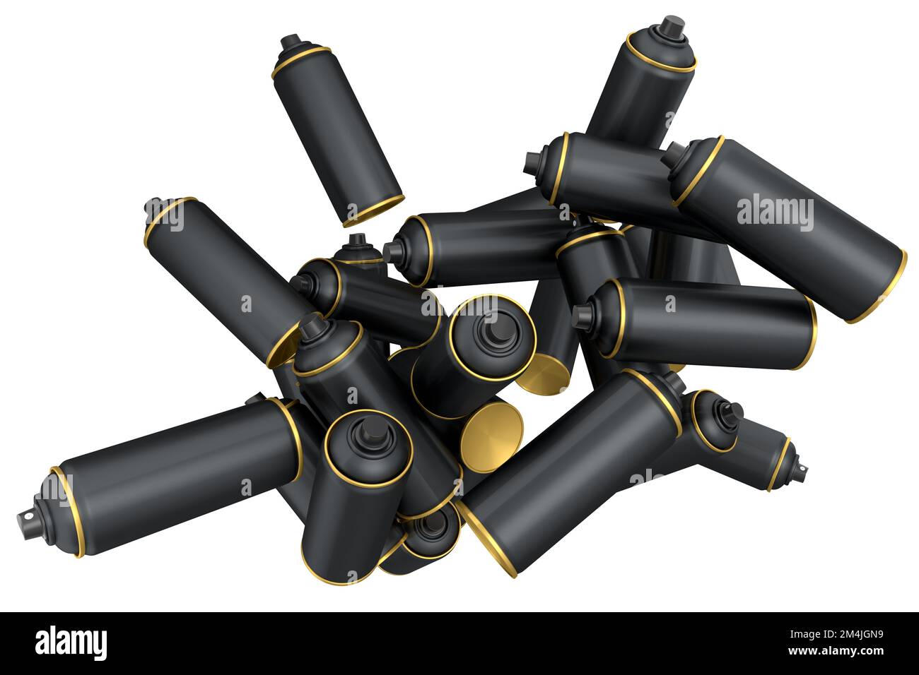 Lots of flying spray paint cans on white background. 3d render spray ...