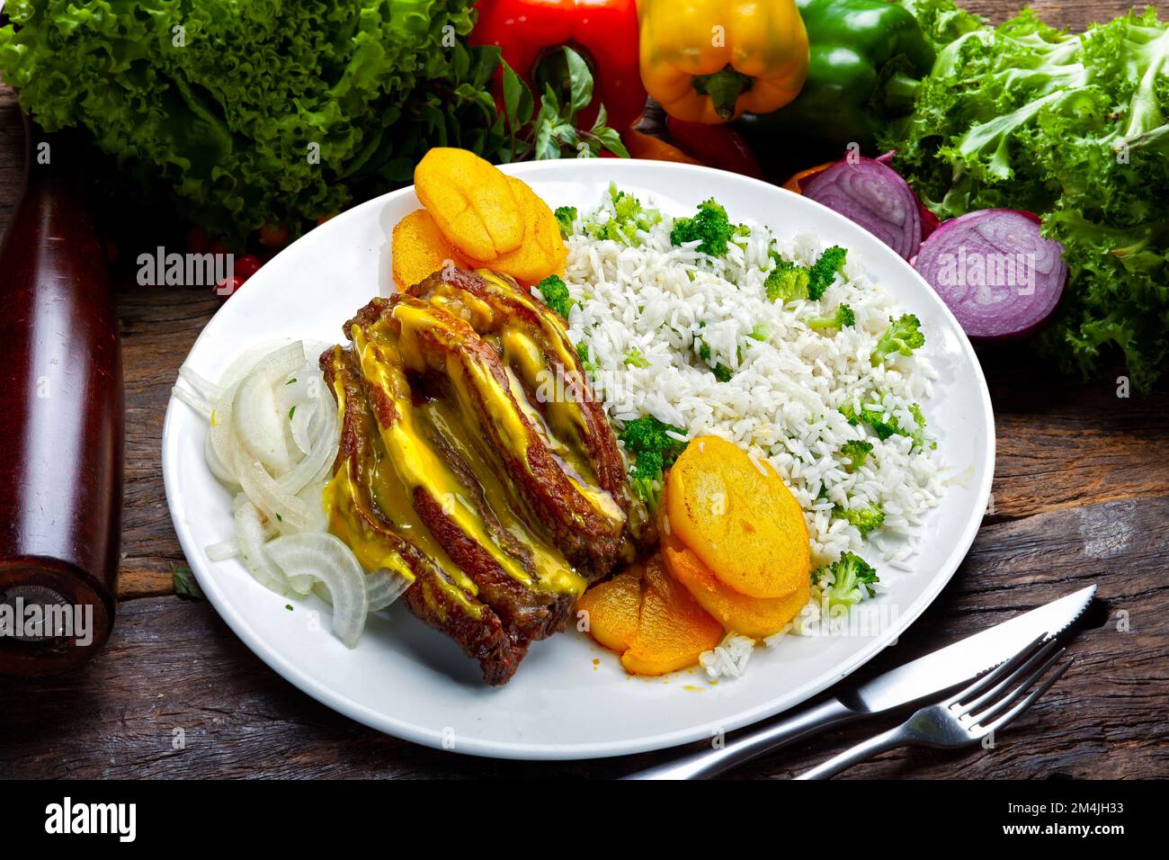 vegetable, roast beef and mashed potatoes, rice Stock Photo - Alamy