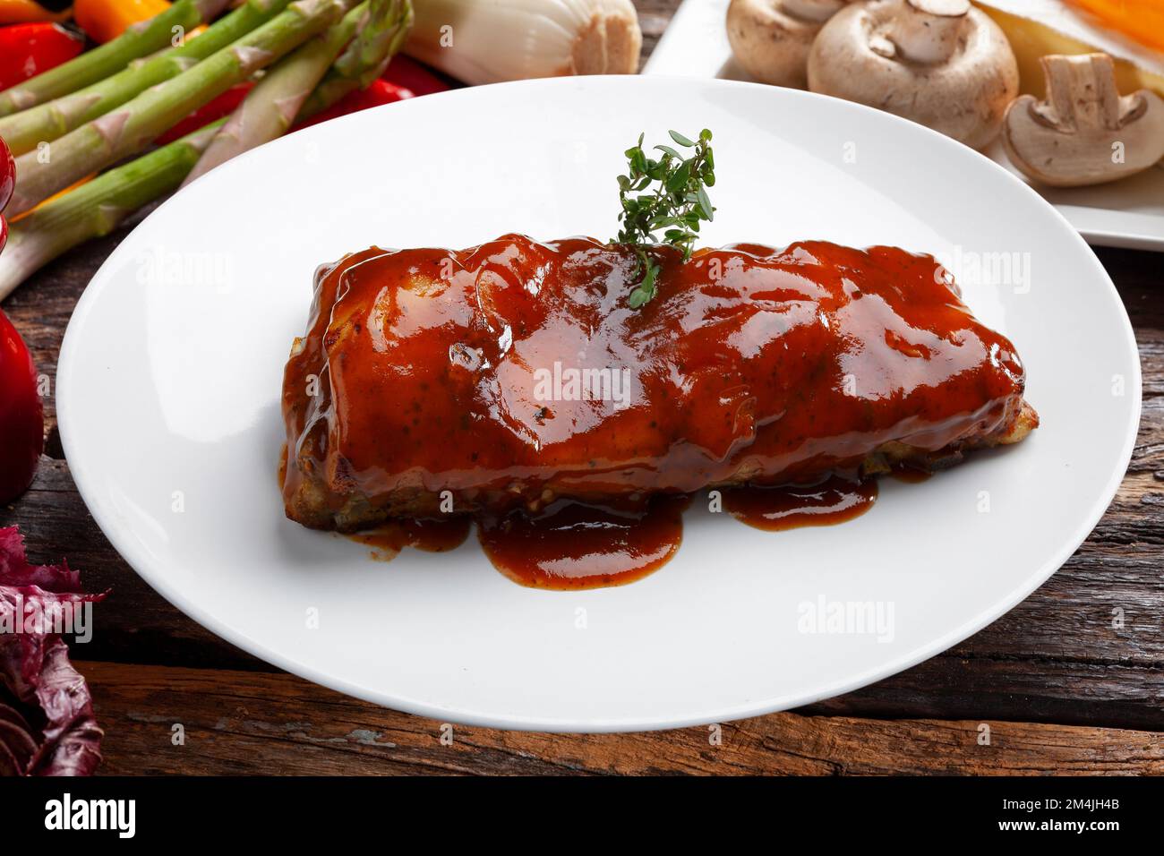 roast ribs with barbecue sauce Stock Photo - Alamy