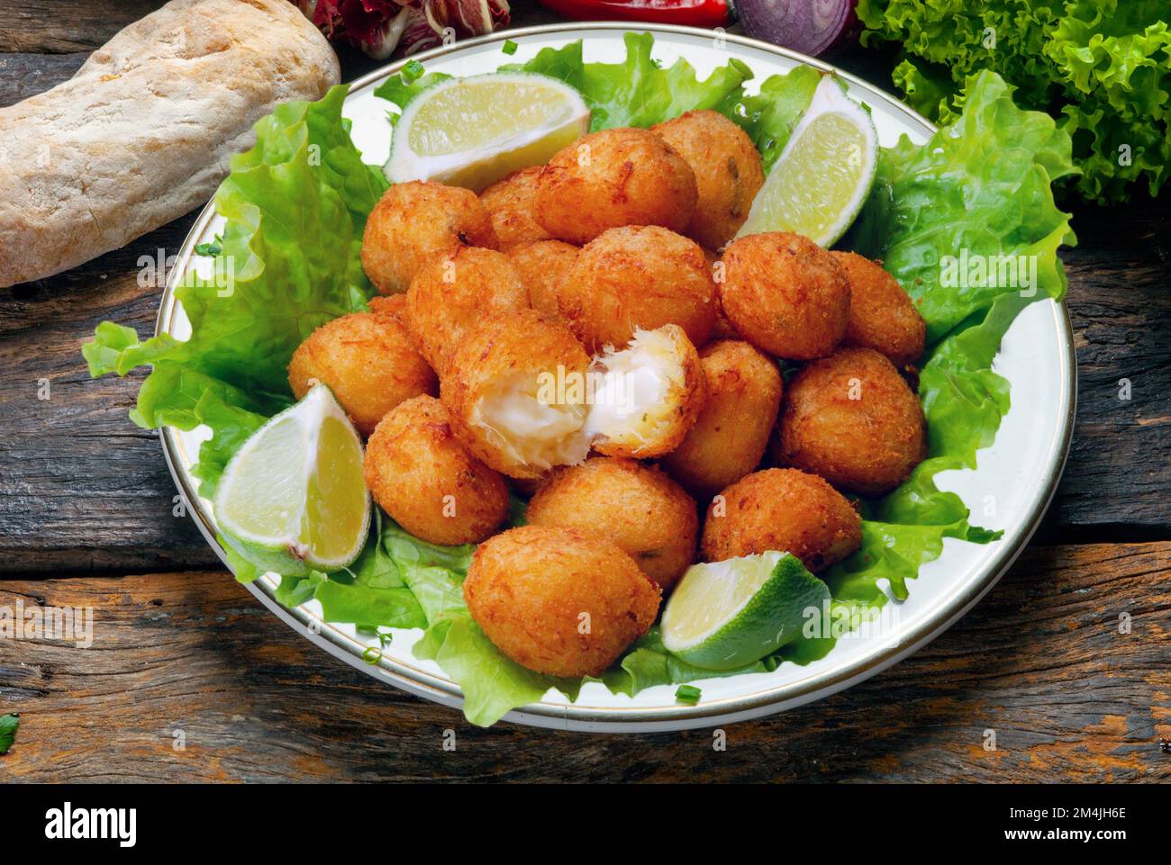 cod dumpling, salt cod fritters, bunuelos de bacalao. Brazilian snack ...
