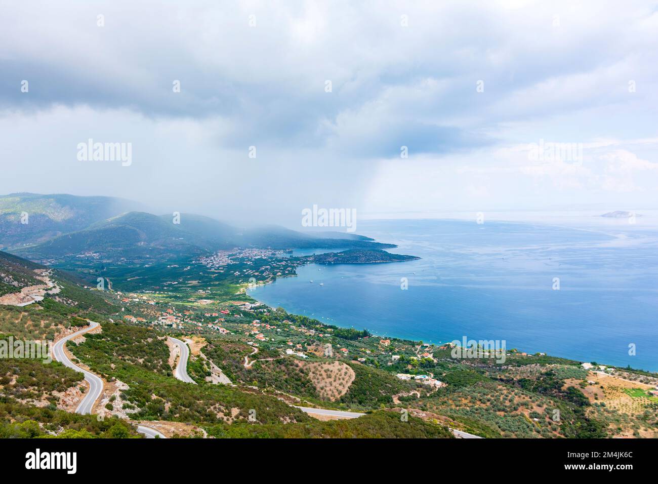 Panoramic view of the Saronic Gulf and the city of Palaia Epidavros on ...