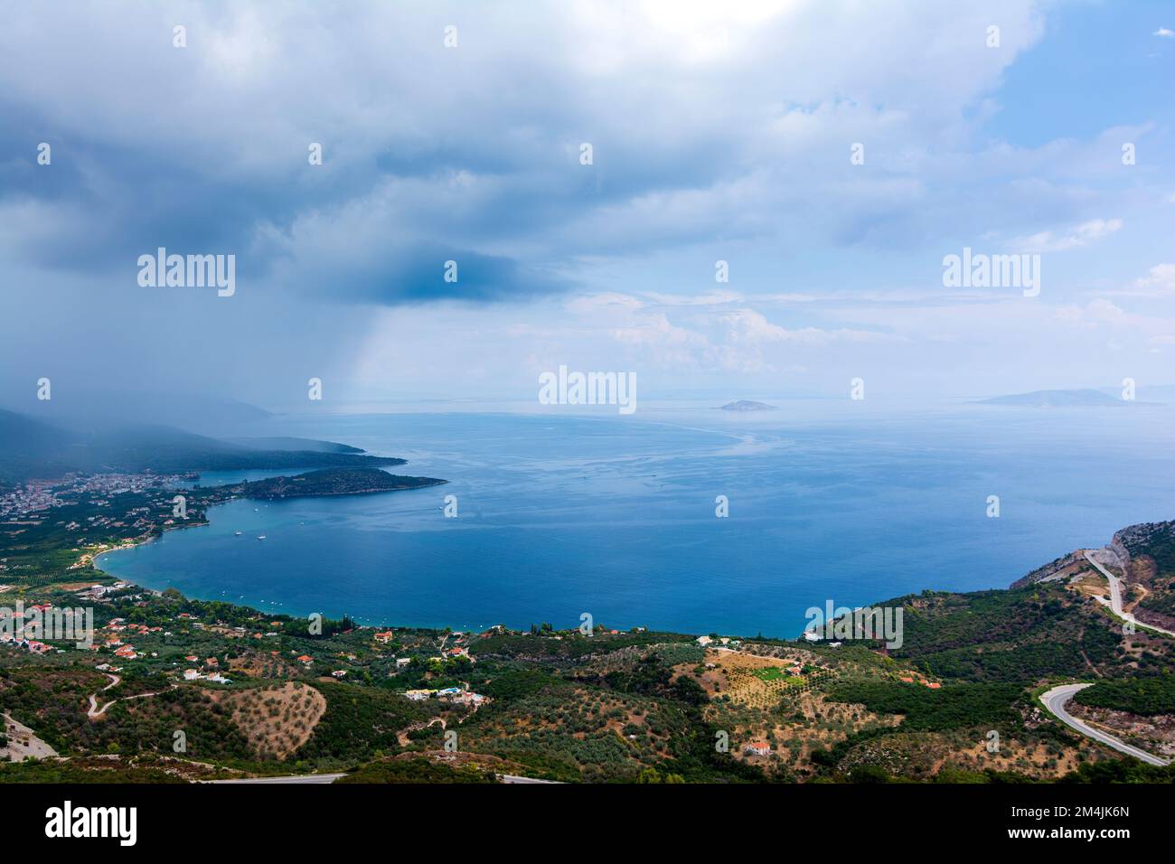 Panoramic view of the Saronic Gulf and the city of Palaia Epidavros on ...