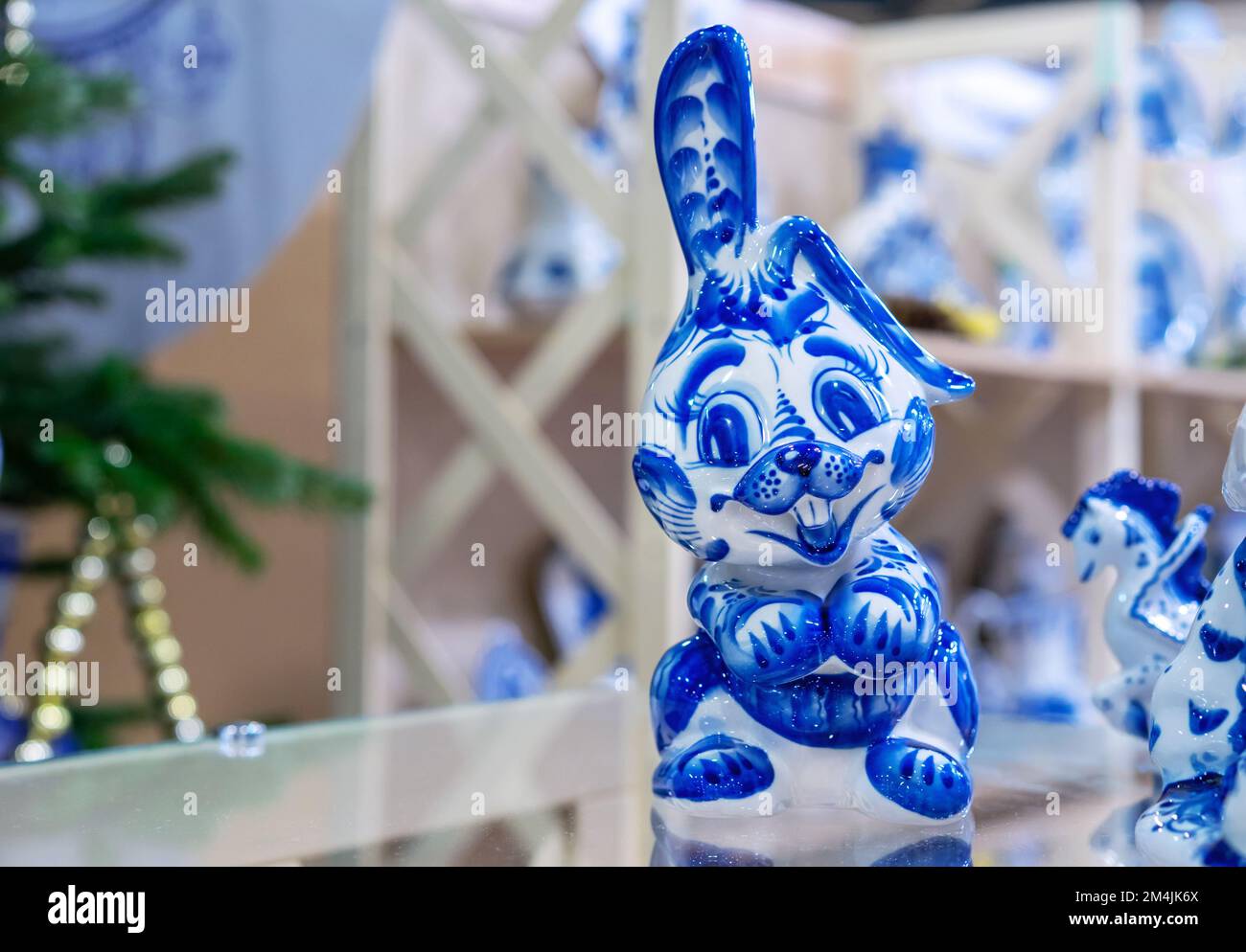 Porcelain figurine of the hare in the Russian Gzhel style Stock Photo ...