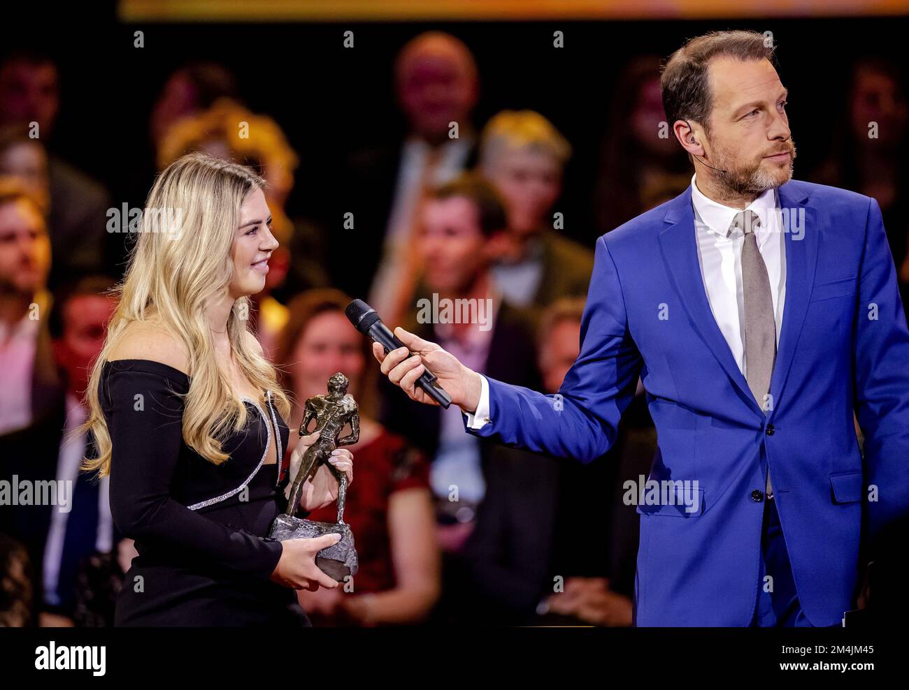 AMSTERDAM - 21/12/2022, Victoria Verstappen (sister) receives the award from Max Verstappen for ...