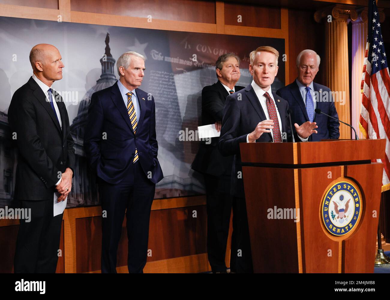 Sen. John Kennedy (R-LA) speaks during a press conference on Title 42 ...