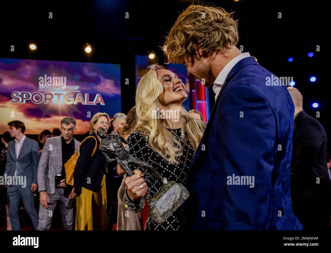 AMSTERDAM - 21/12/2022, Irene Schouten, Sportswoman of the Year receives congratulations from ...