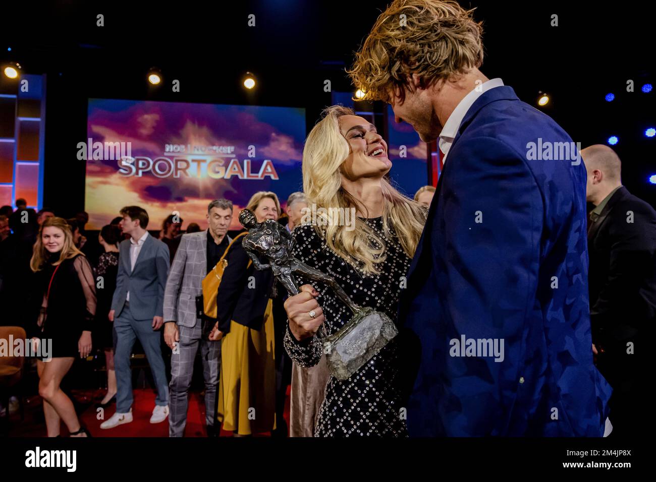 AMSTERDAM - 21/12/2022, Irene Schouten, Sportswoman of the Year receives congratulations from ...