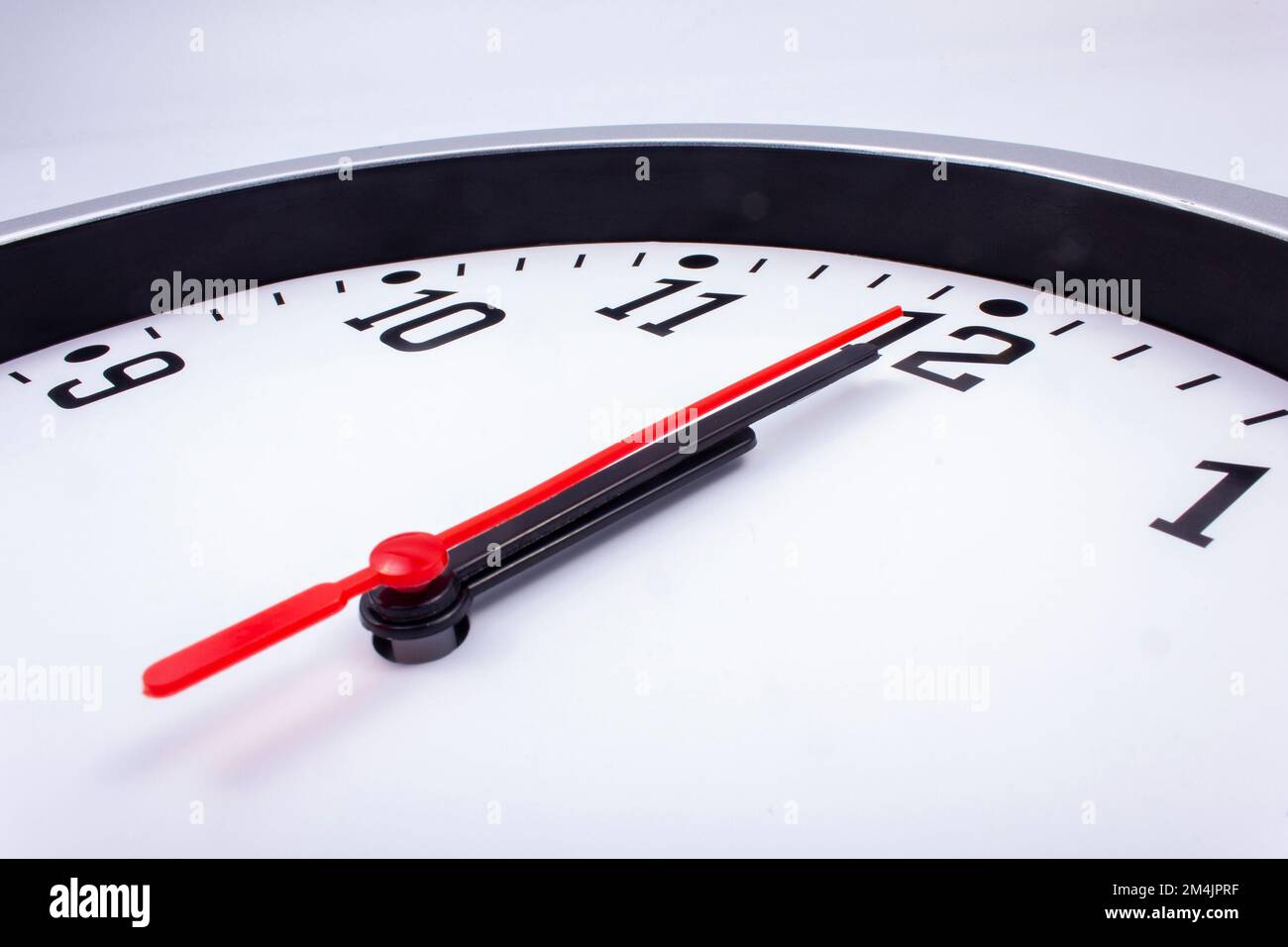 Midnight is coming. Black and white office clock with a red pointer ...