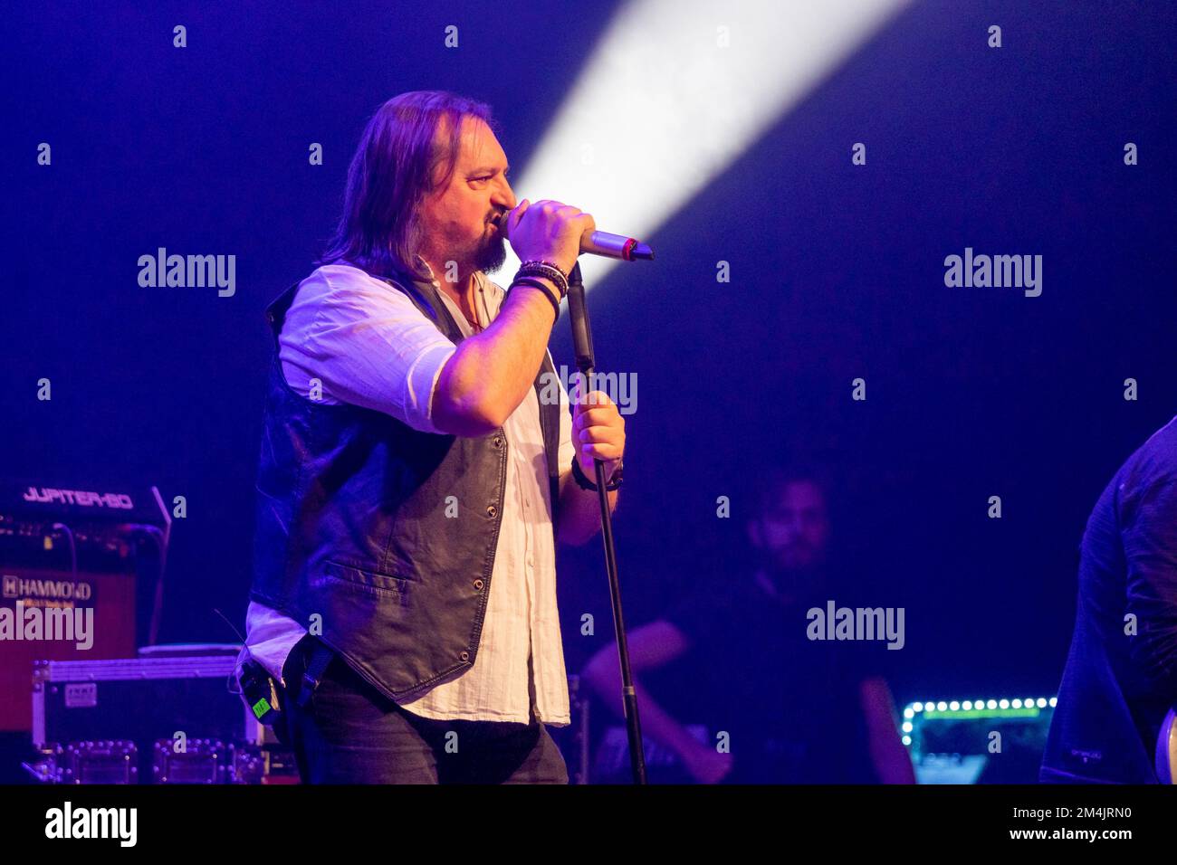 Bergamo, Italy, 21/12/2022, Yuri Cilloni of Nomadi on stage in Creberg ...