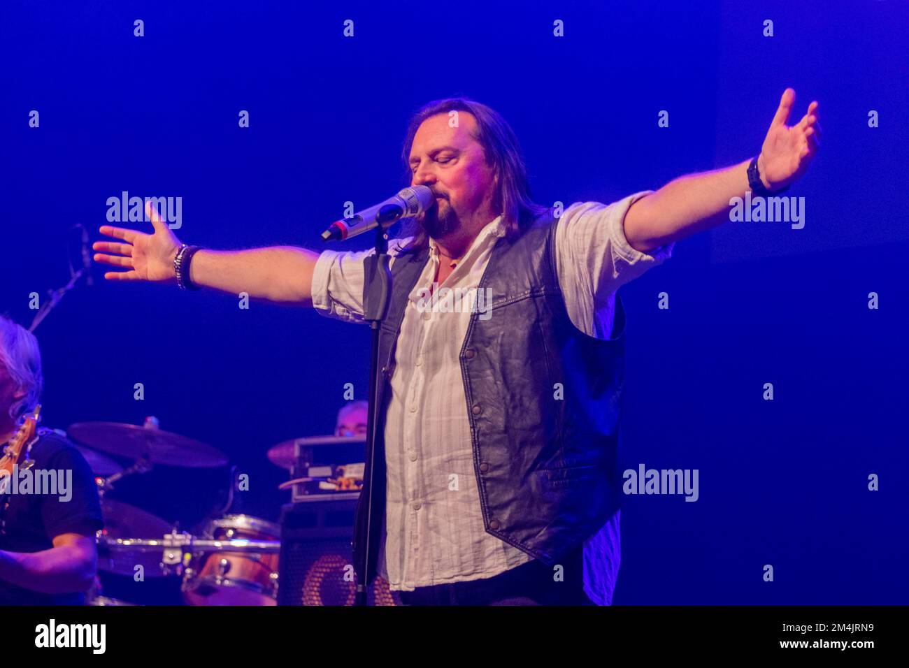 Bergamo, Italy, 21/12/2022, Yuri Cilloni of Nomadi on stage in Creberg ...