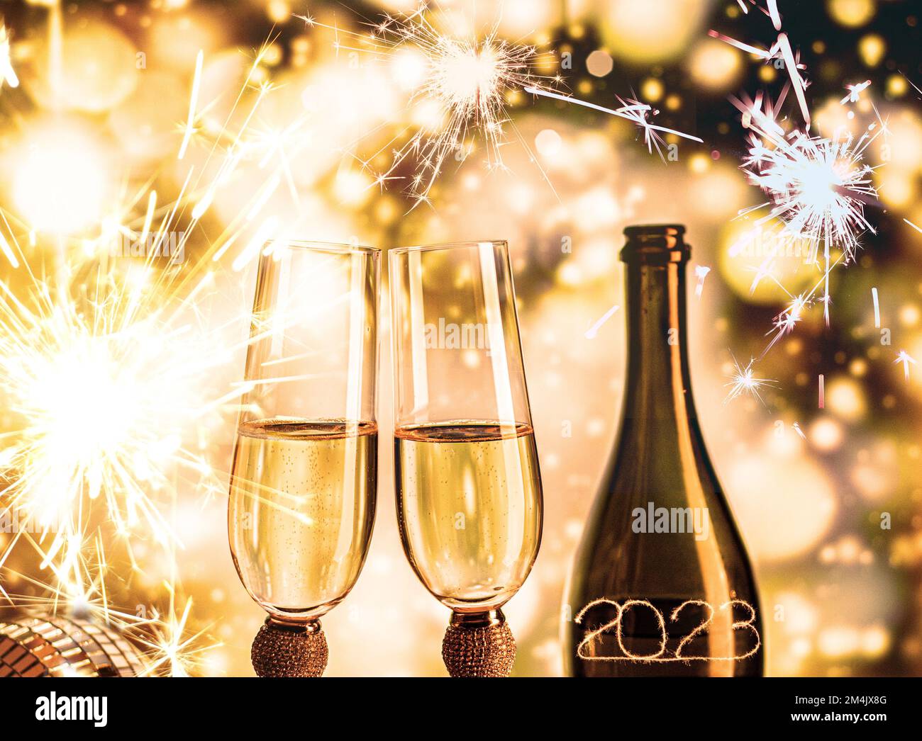 Champagne glasses on sparkling background. Two champagne glasses ready ...