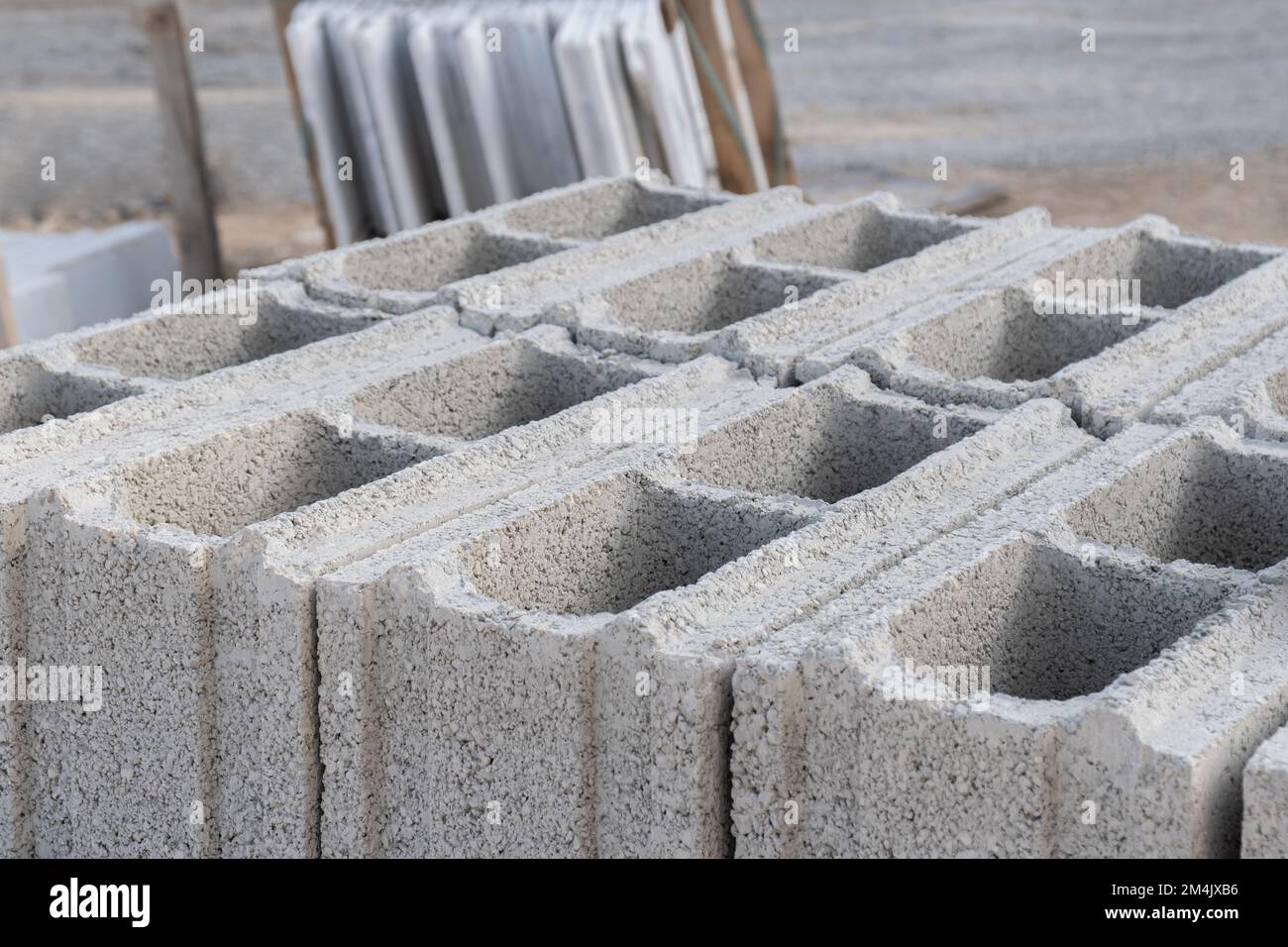 Pallet of Concrete Cinder Blocks, Grey Uniformed brick Shapes building ...