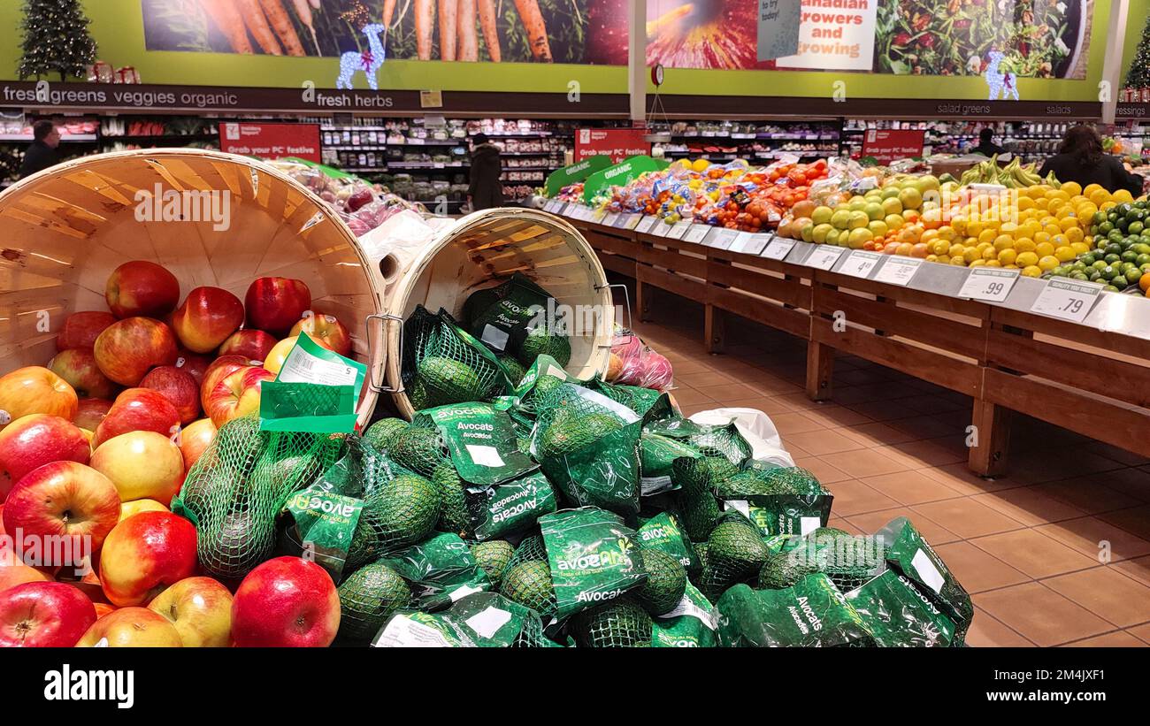 Colourful various fresh organic healthy fruits at the grocery store ...