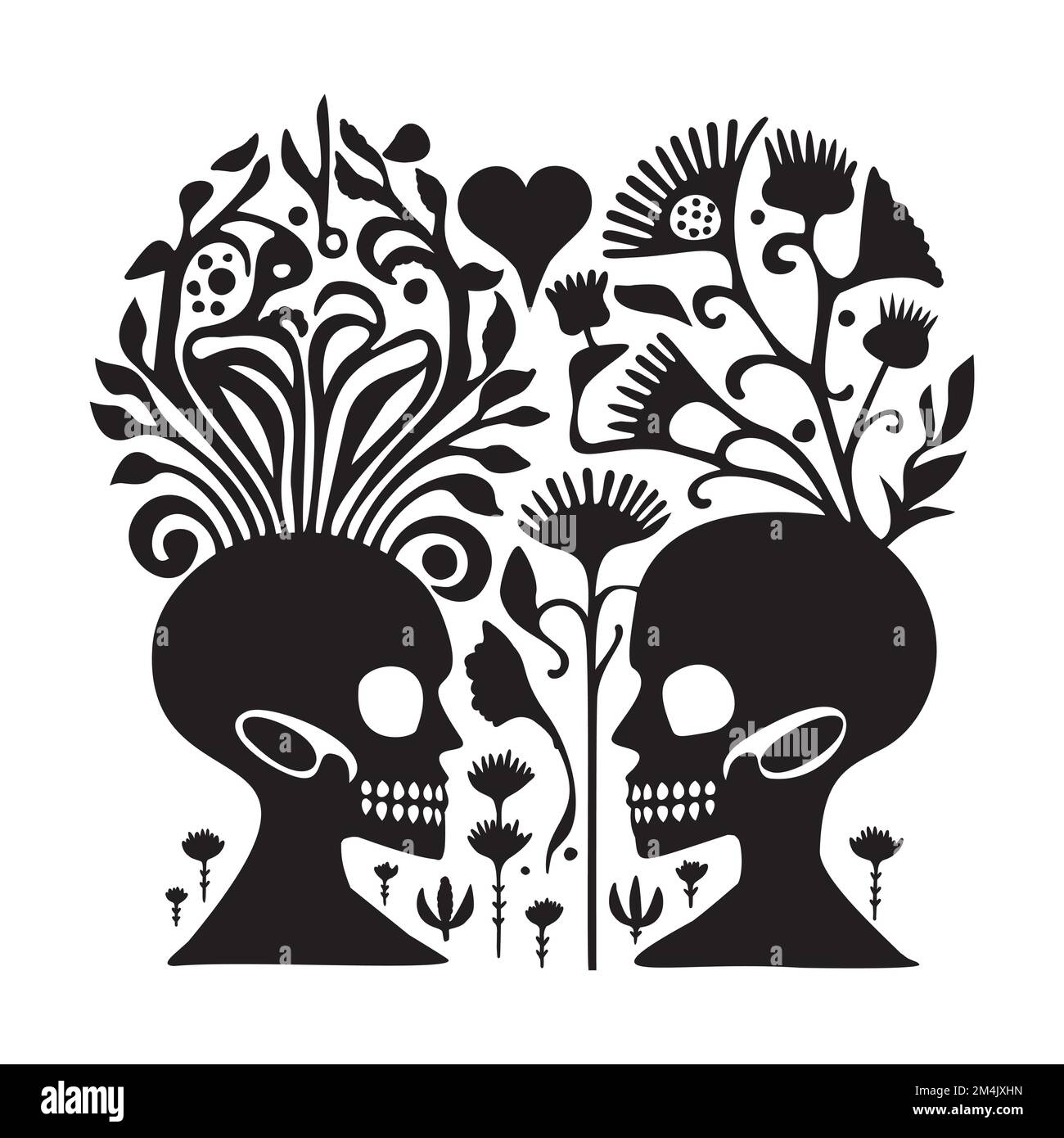 Valentines Day Skull Couple Tattoo Graphic Vector Skeleton Romance