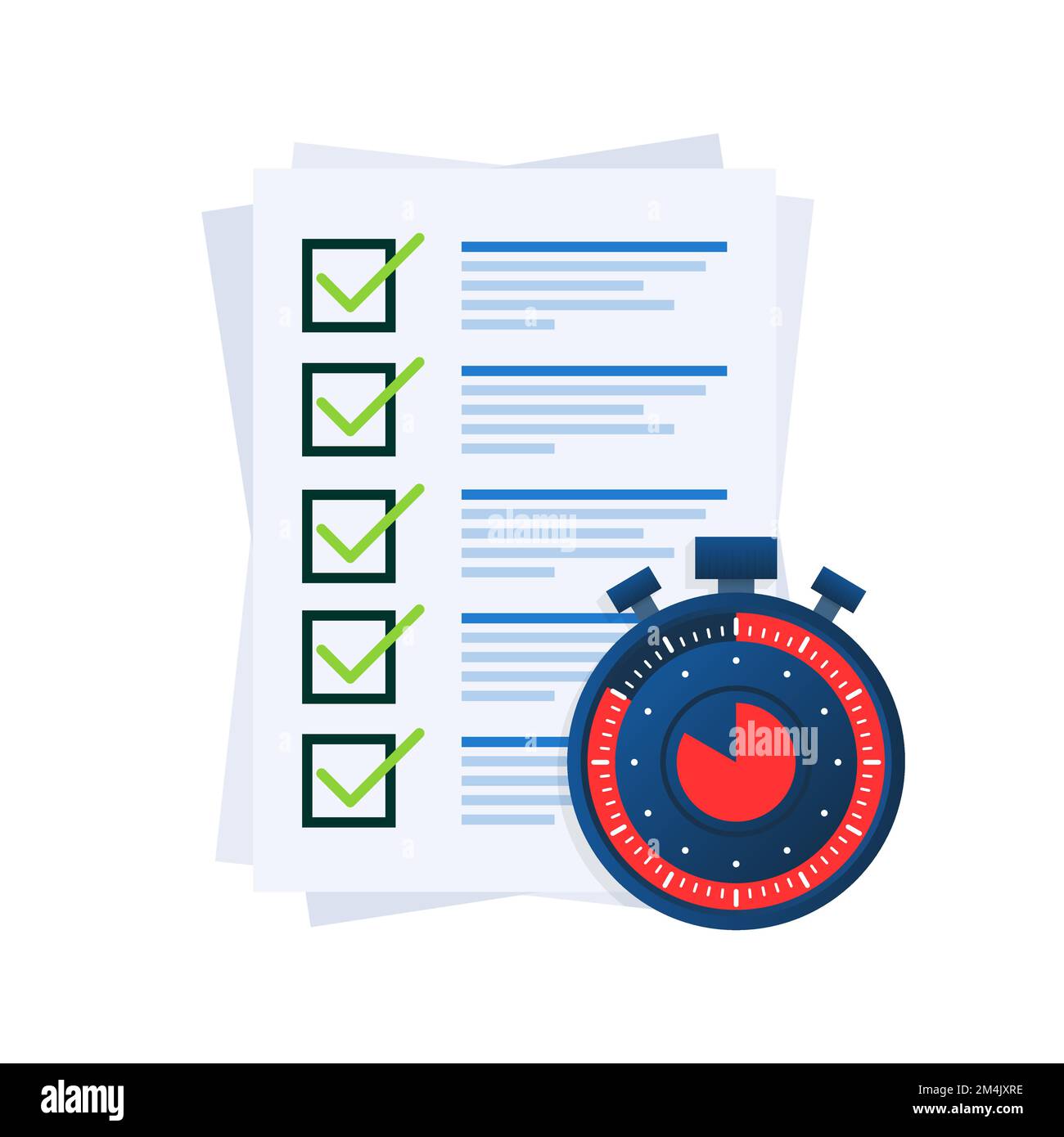 Quick survey. Badge icon. Check list and stopwatch. Exam application ...