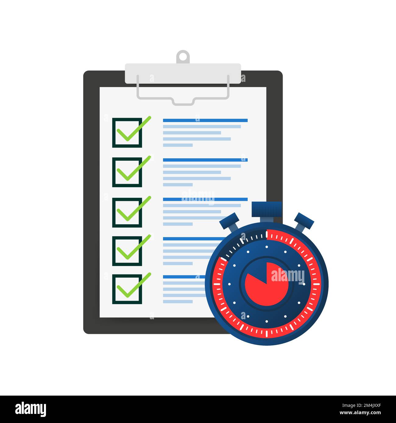 Quick survey. Badge icon. Check list and stopwatch. Exam application ...
