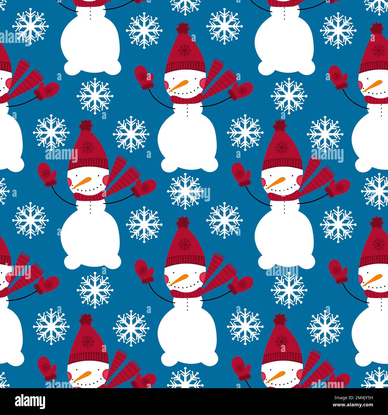 Winter seamless snowman and snowflakes pattern for Christmas wrapping ...