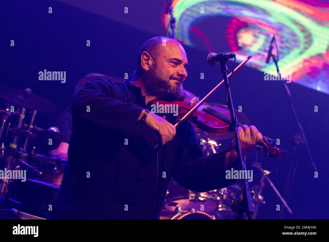 Bergamo, Italy. 21st Dec, 2022. Sergio Reggioli of Nomadi on stage in ...