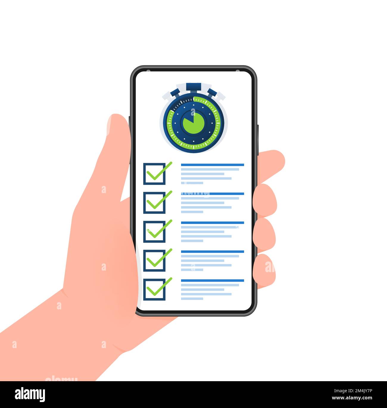 Quick survey. Badge icon. Check list and stopwatch. Exam application ...