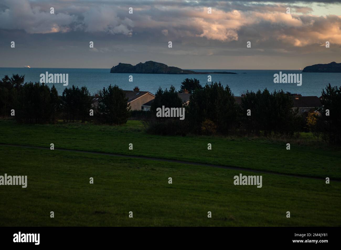 irelands eye and the ben of howth seen from malahide, dublin, irelan ...