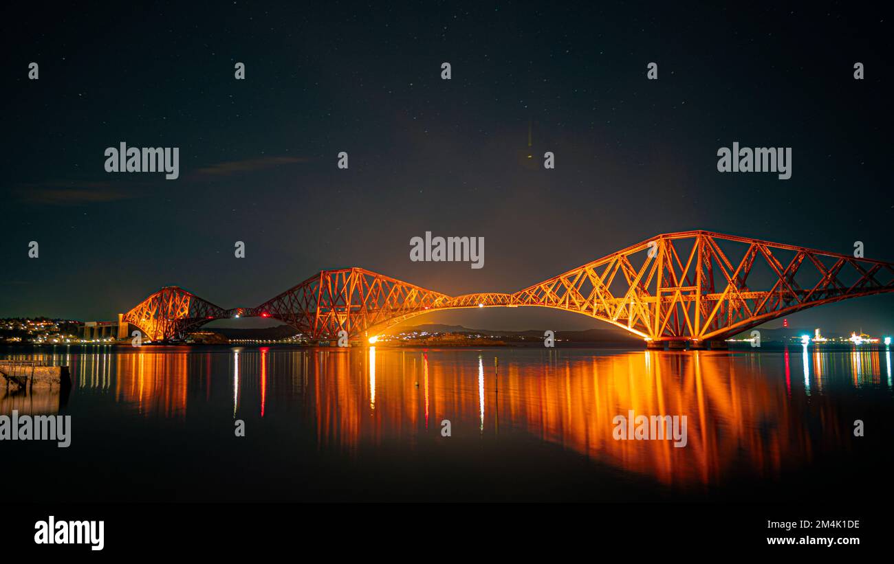 Forth Bridge by night: Illuminated beauty in Edinburgh.The Queensferry ...