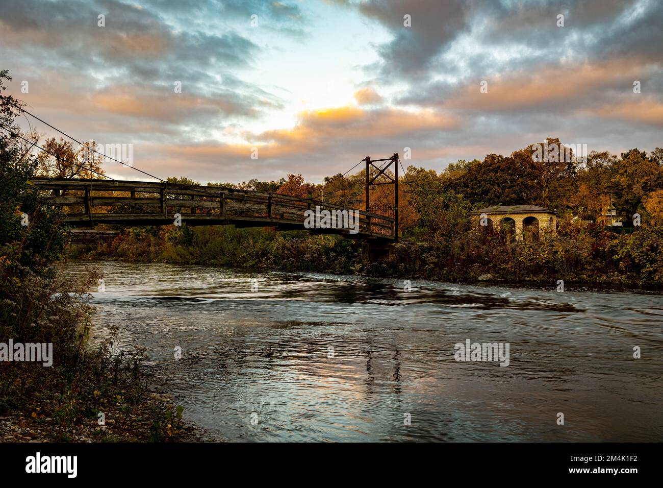 Old suspension bridge at Clark Island in Batavia, Illinois Stock Photo ...