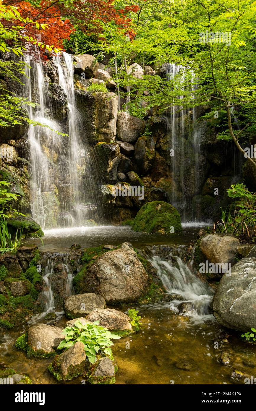 Waterfall at Anderson Japanese Garden in Rockford, Illinois Stock Photo ...