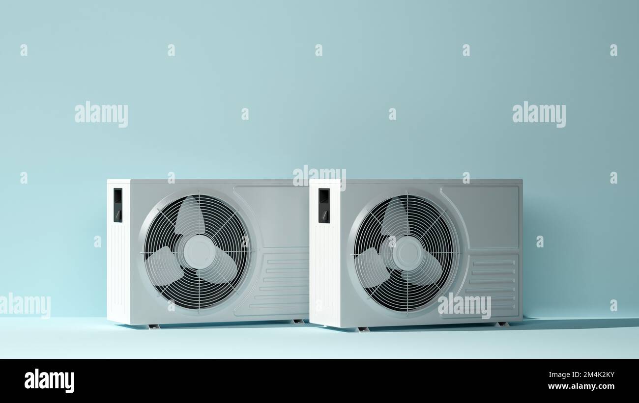 two outdoor air conditioner units with copy space. 3d rendering Stock ...