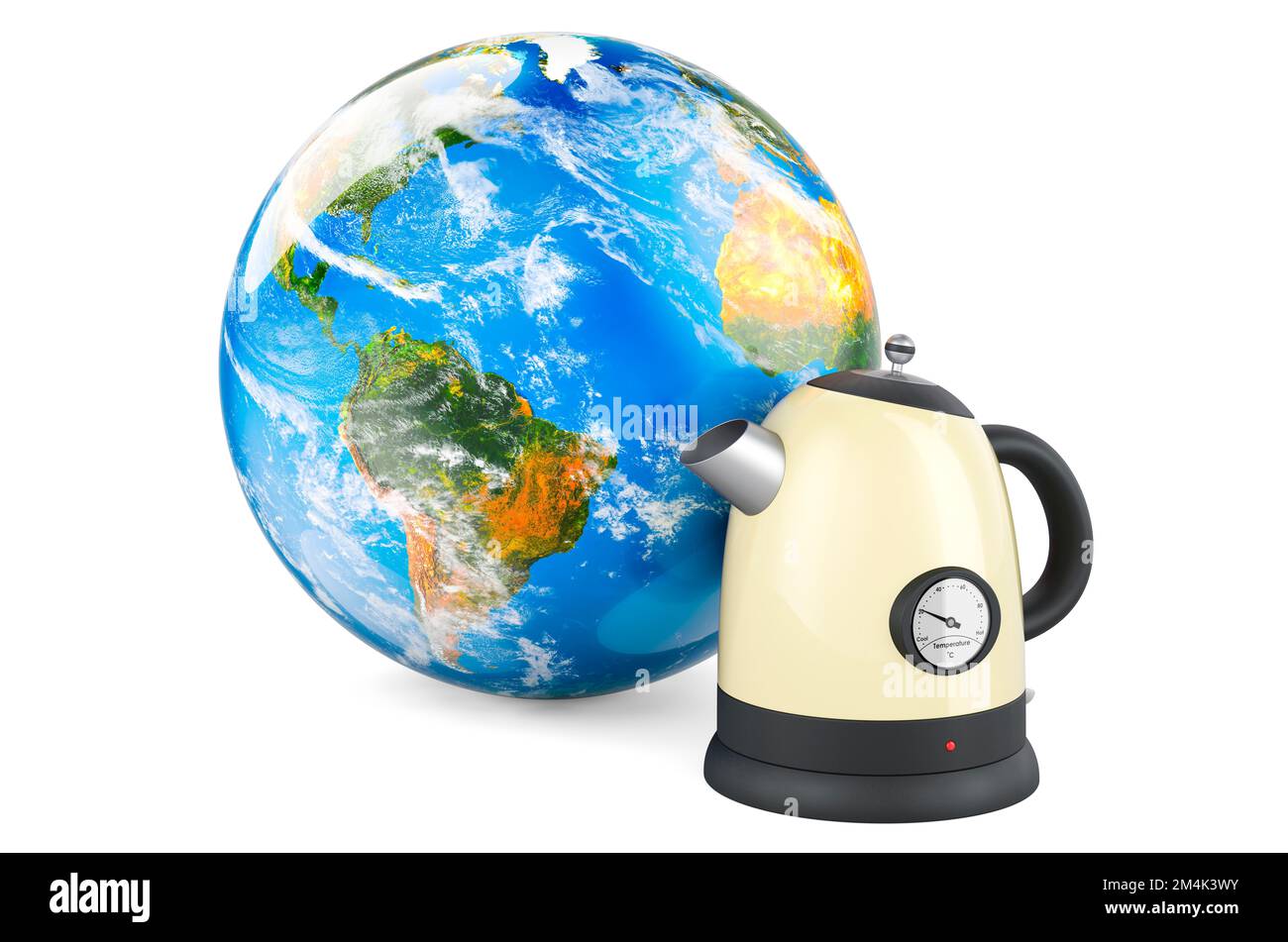 Electric kettle with Earth Globe, 3D rendering isolated on white ...