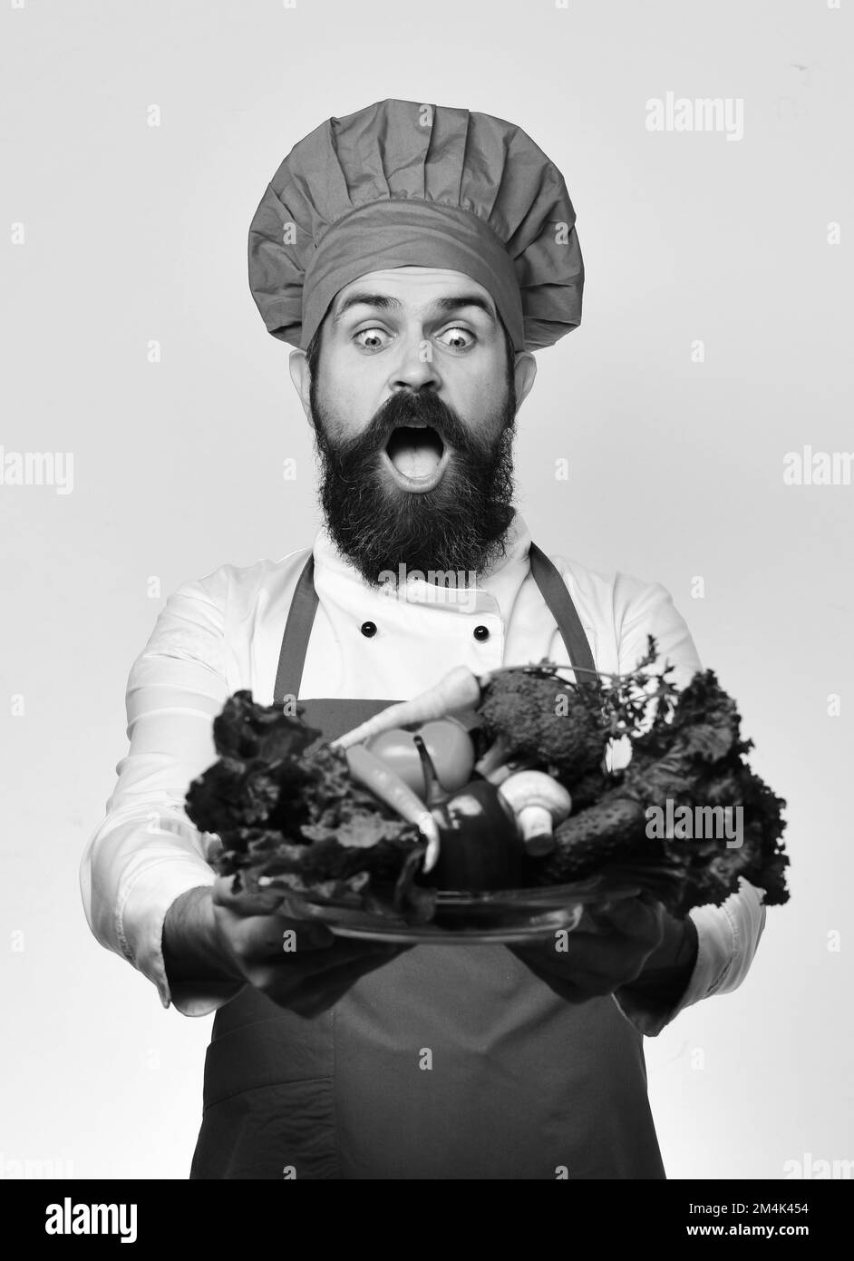 Man with beard on white background. Cook with shocked face Stock Photo ...
