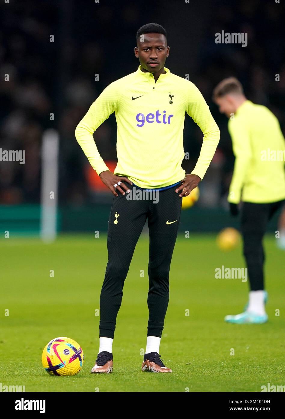 Tottenham Hotspur's Pape Matar Sarr warms up on the pitch ahead of a ...