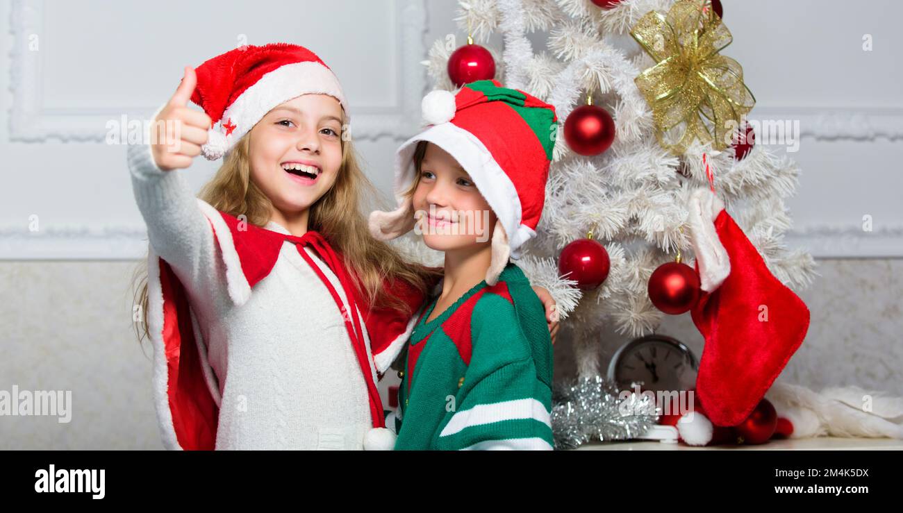 Family holiday tradition. Children cheerful celebrate christmas. Kids ...