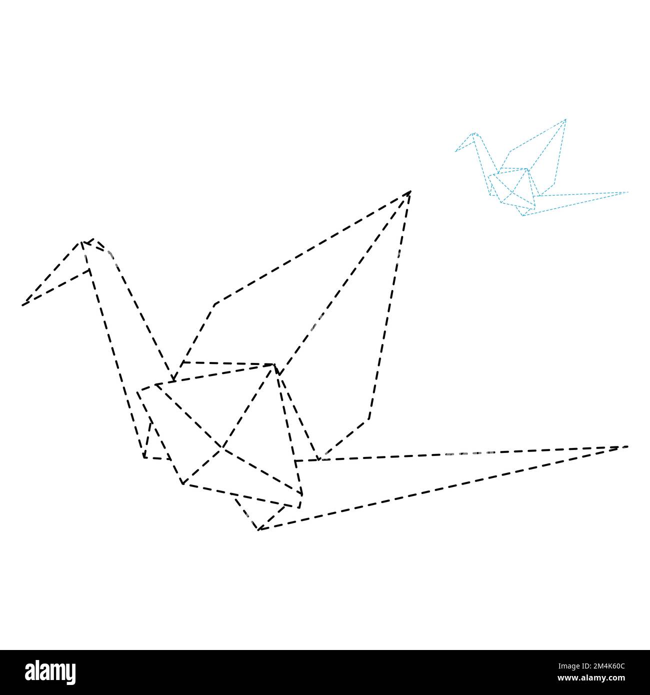 Set of origami crane vector outline dashed illustration isolated on ...