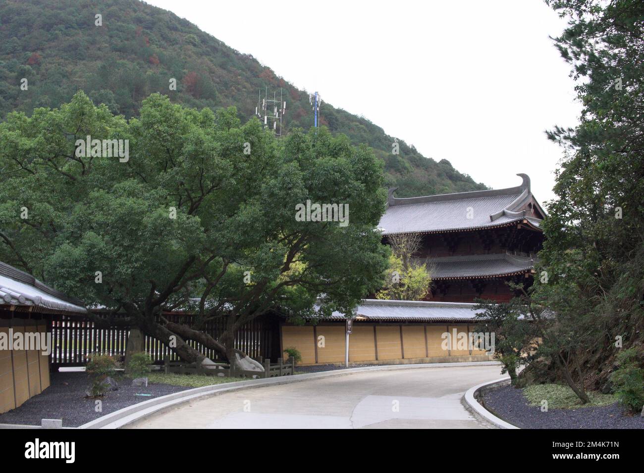A closeup view of a typical Chinese street with a traditional building ...