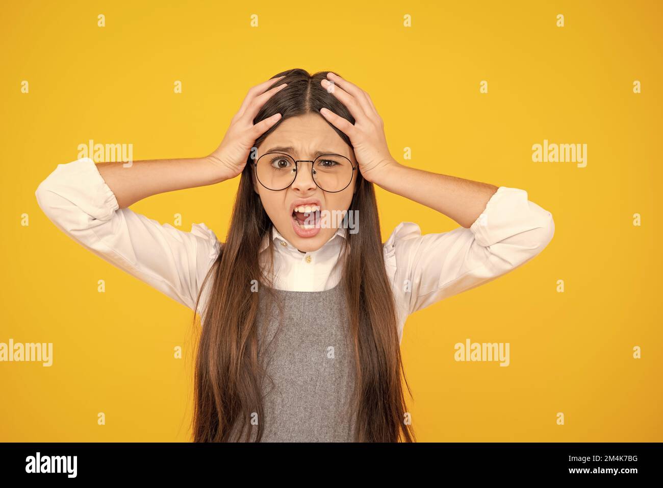 Angry teenage, upset and unhappy negative emotion. Negative emotion of teenager girl, Facial ...