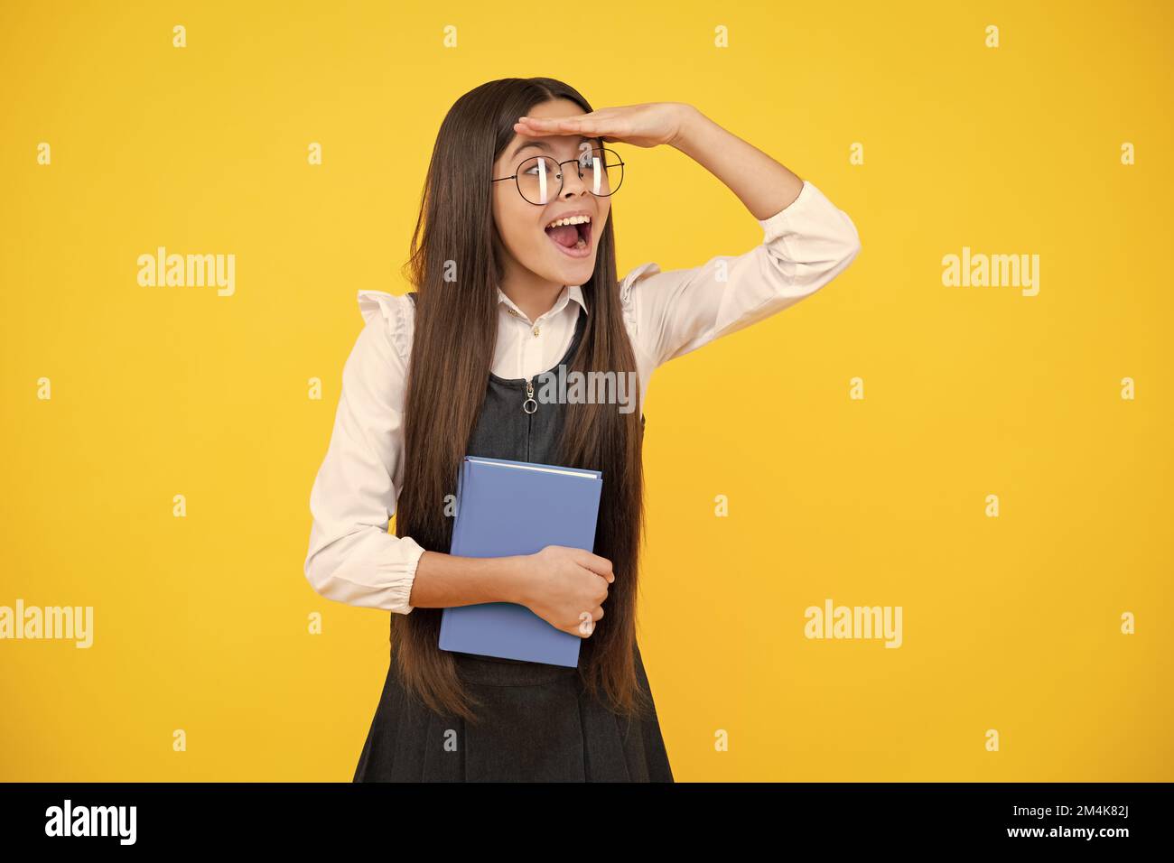 Teenager school girl study with books. Learning knowledge and kids ...