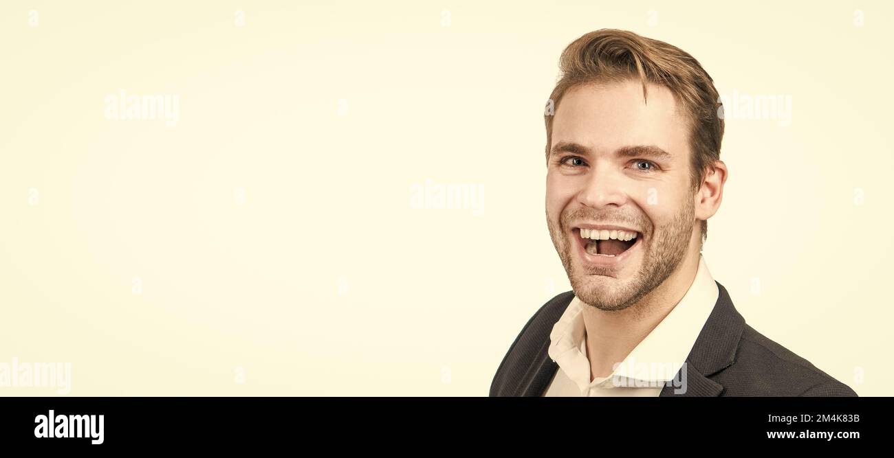 He who wears a smile. Portrait of happy guy. Professional guy smile ...