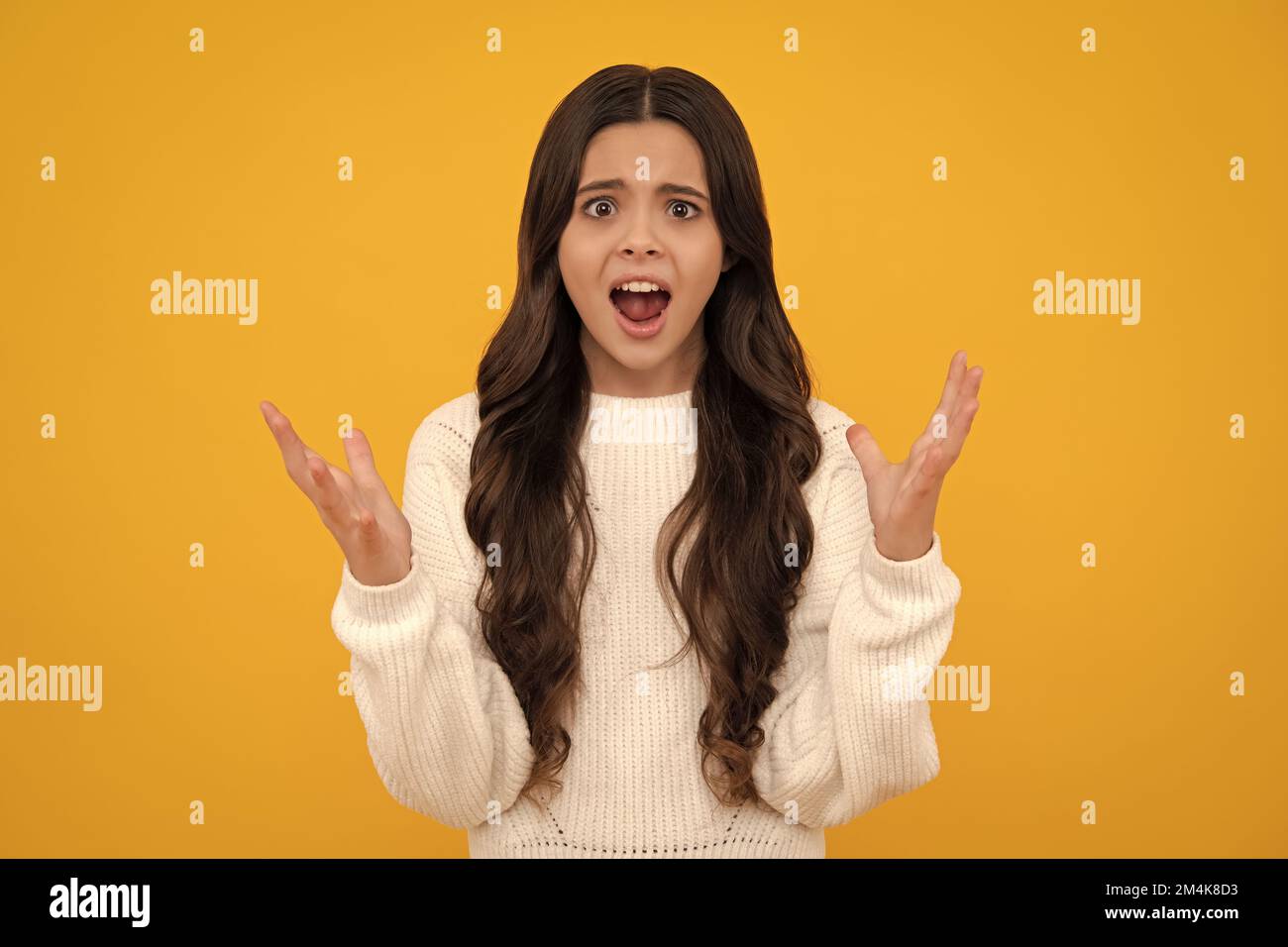 Scream and shout child. Angry teenage girl, upset and unhappy negative ...