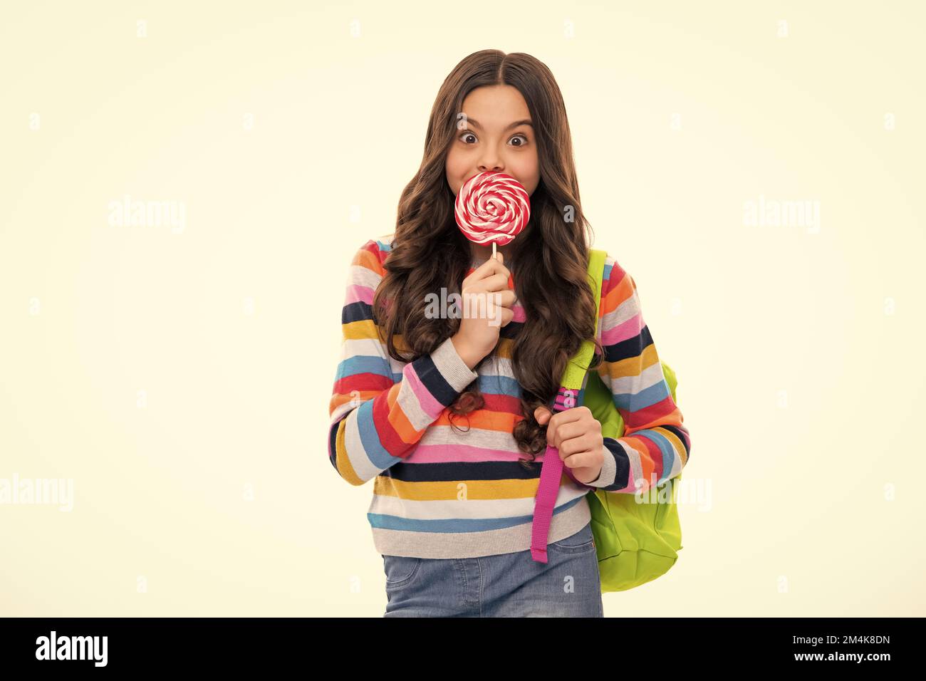 Teenage girl with candy lollipop, happy child 12, 13, 14 years old ...