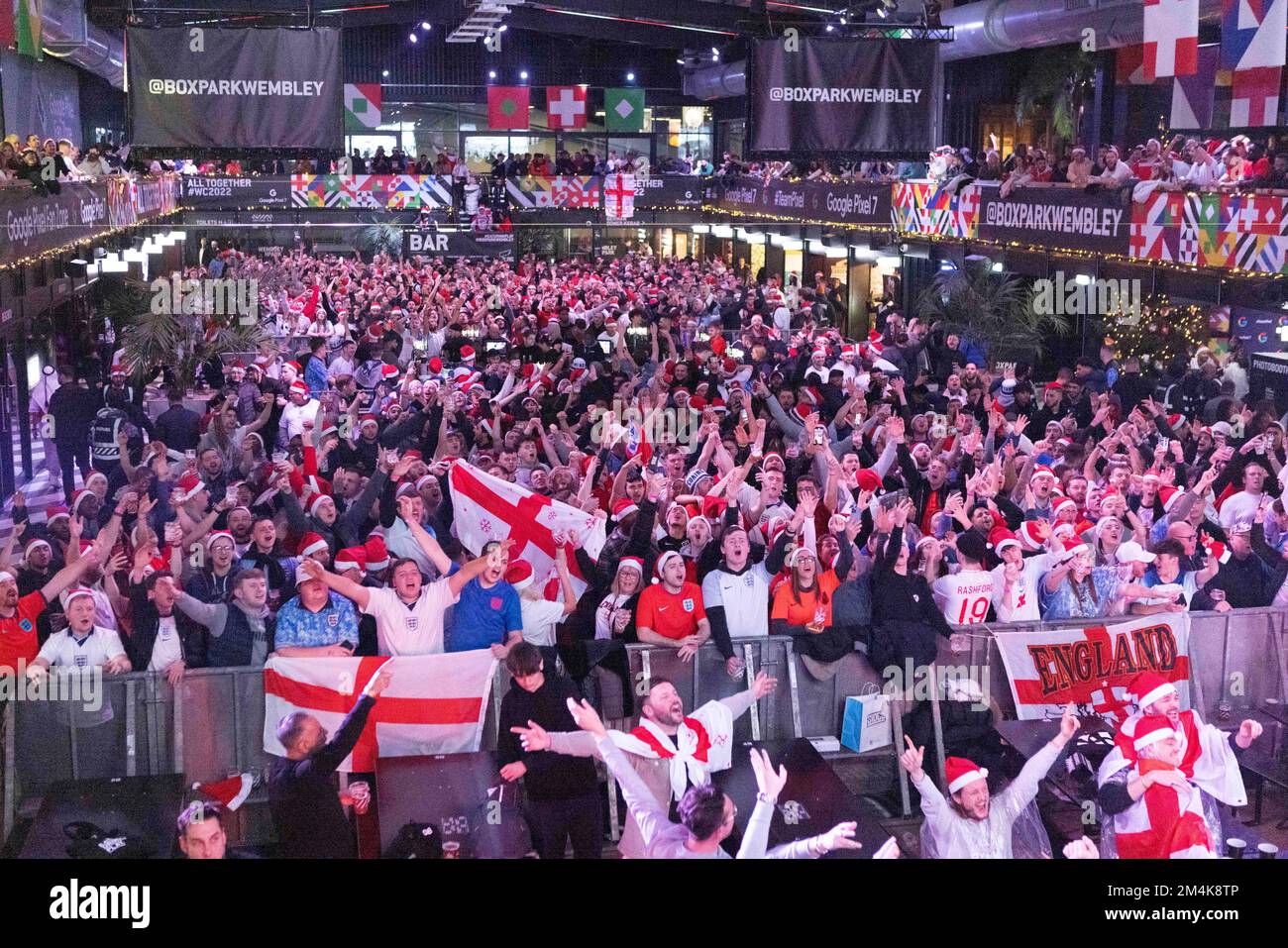 England fans at Boxpark, Wembley, London this evening to watch FIFA ...