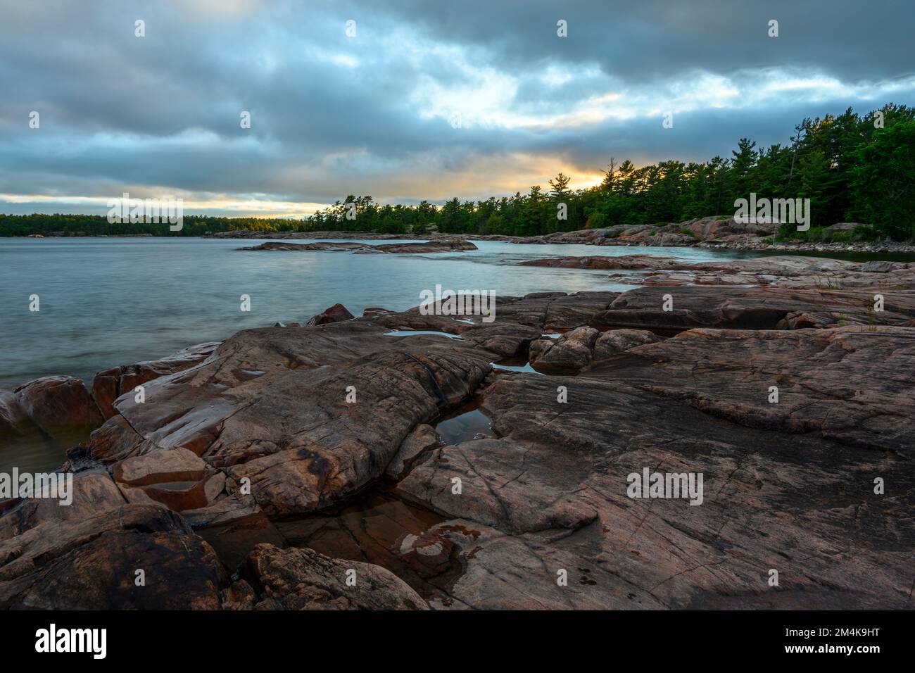 Sunset skies over , and Killarney Channel, Killarney , Ontario, Canada ...