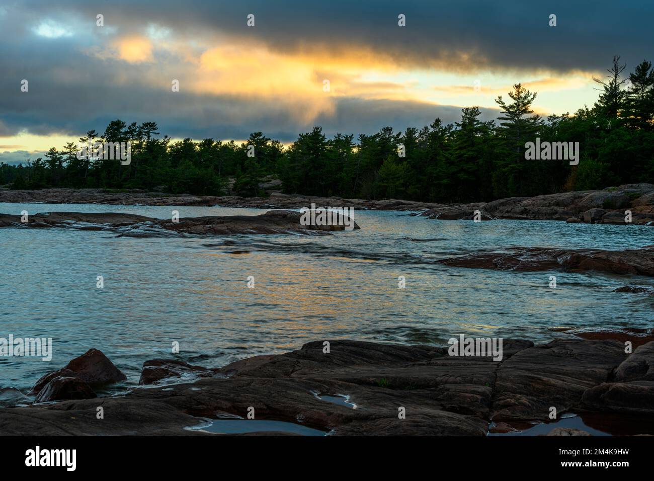 Sunset skies over , and Killarney Channel, Killarney , Ontario, Canada ...